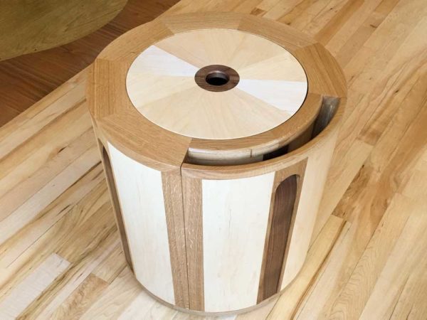 bespoke circular box stool in maple, oak and walnut - by Dovetailors
