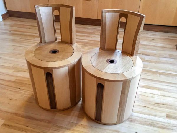 bespoke circular box stool in maple, oak and walnut - by Dovetailors